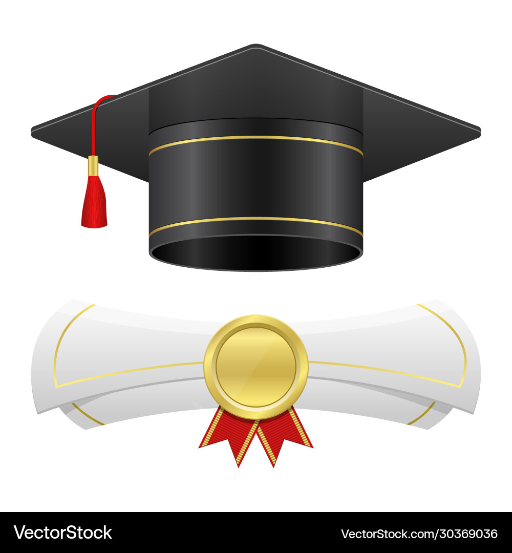 Graduation cap and diploma Royalty Free Vector Image