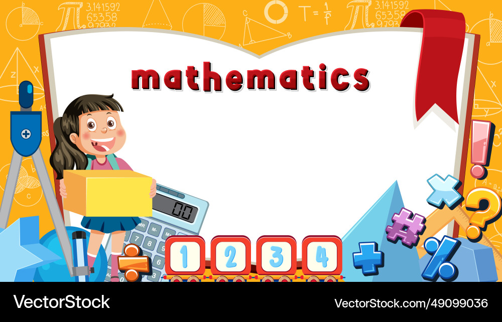 Math-themed girl holding square shape border Vector Image
