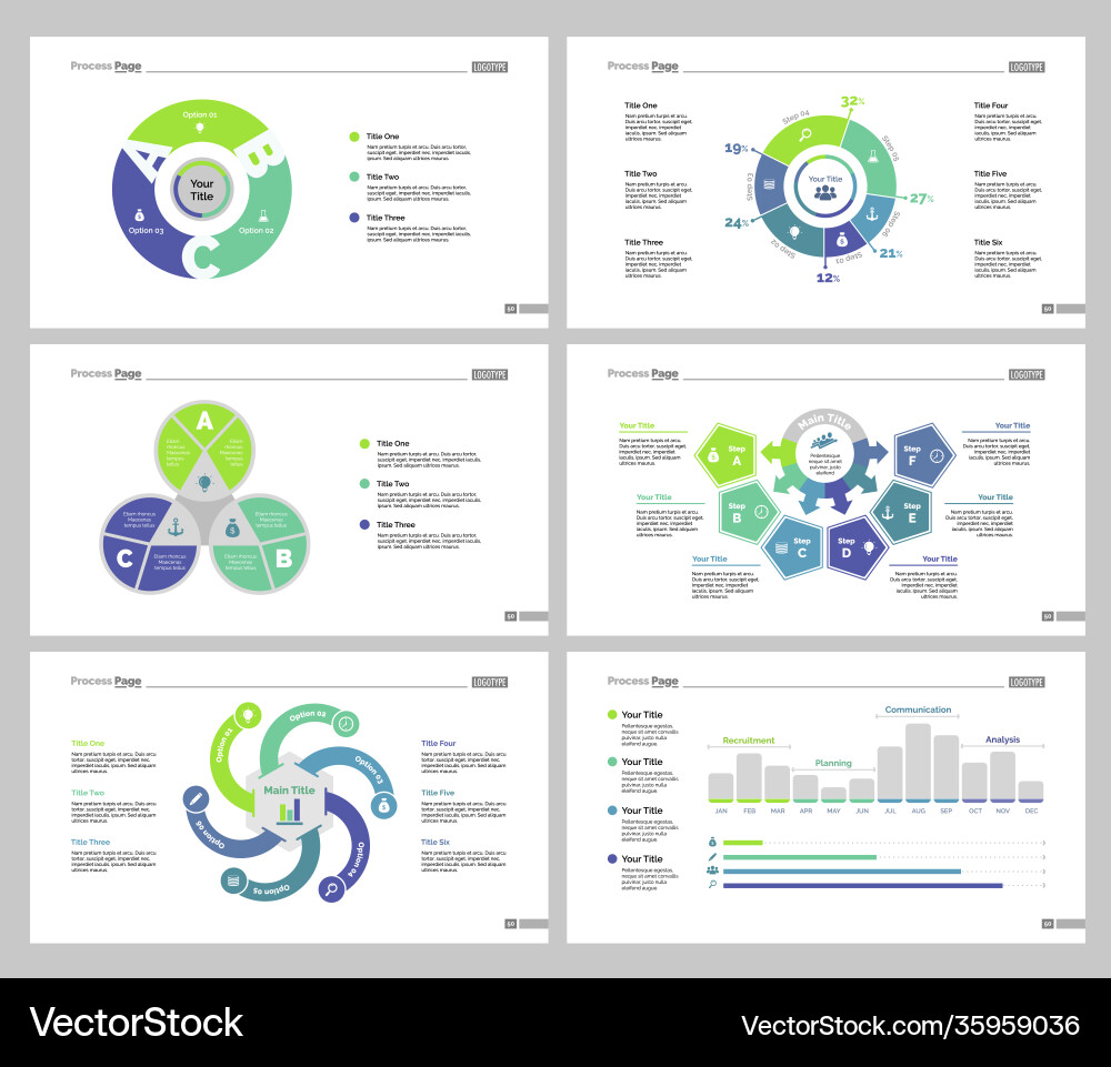 Six management slide templates set Royalty Free Vector Image
