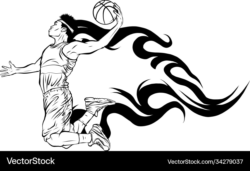 Basketball player jumps to dunk Royalty Free Vector Image