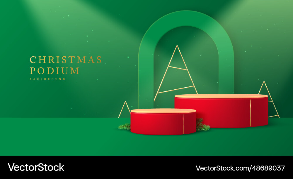 Christmas showcase background with 3d podium Vector Image