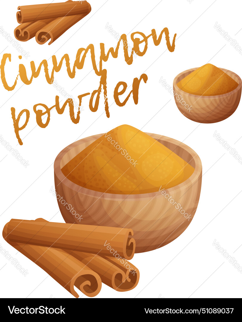 Cinnamon powder and sticks icon isolated Vector Image