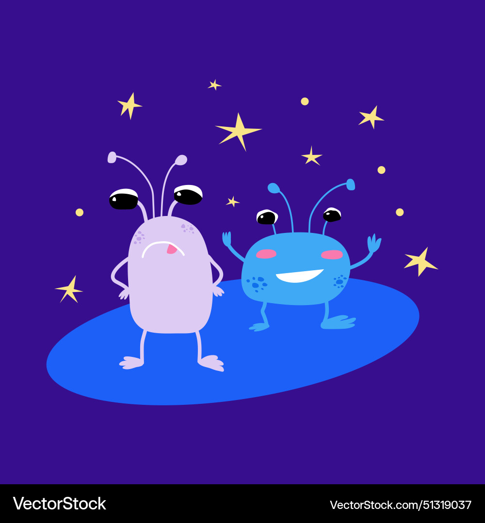 Cute space aliens or monsters cosmic characters Vector Image
