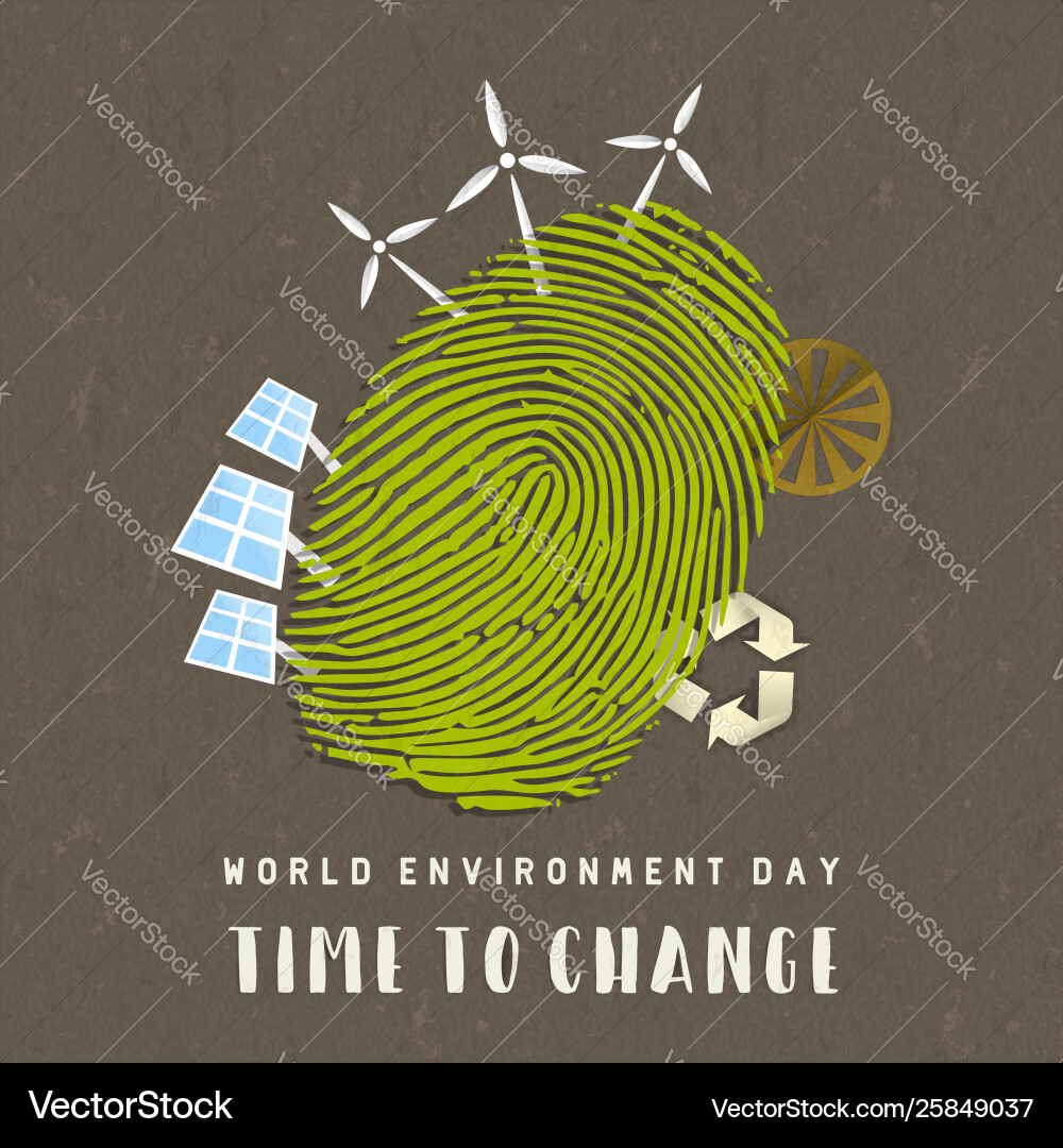 Environment day card green finger print earth Vector Image