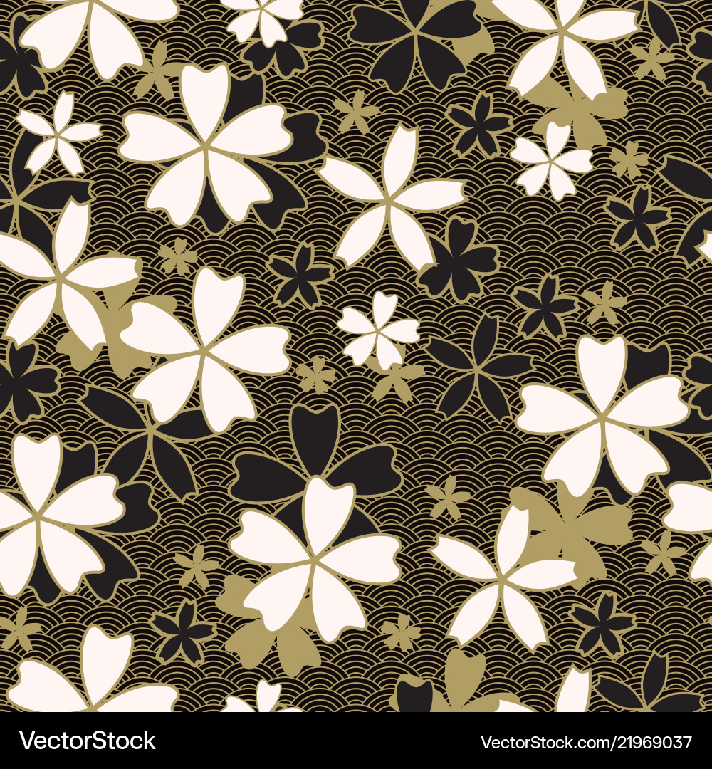 Sakura Blossom Pattern - Golden Stroke Royalty Free Vector