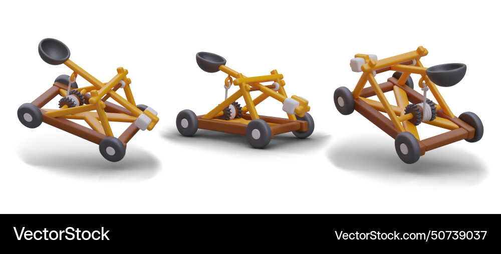 Set of medieval catapults in different positions Vector Image