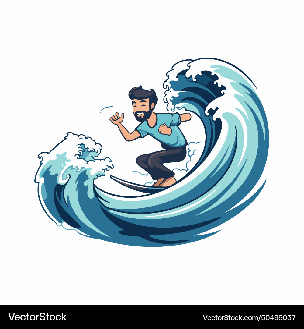 Surfer riding a wave on white background Vector Image