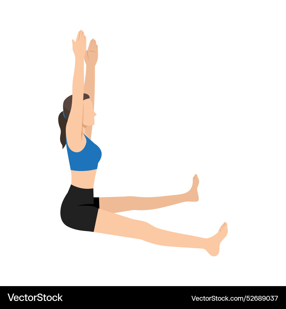 Woman doing seated straddle pose arms raised Vector Image