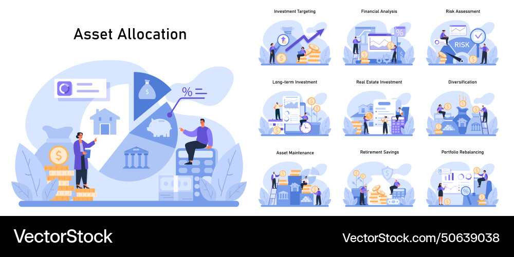 Asset allocation set strategic investment Vector Image