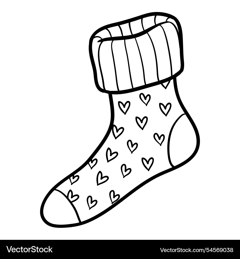 Coloring book for kids sock with hearts pattern Vector Image