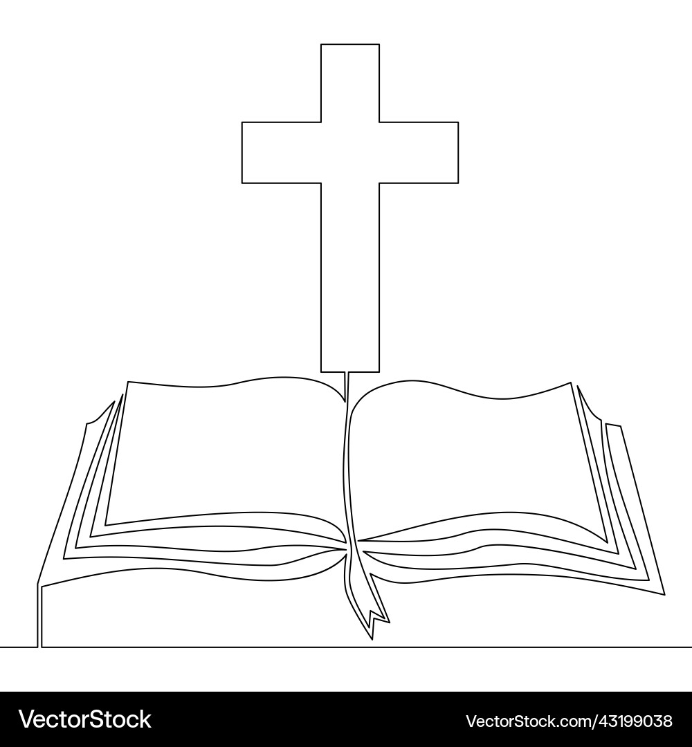 Continuous Line Bible with Cross Royalty Free Vector Image