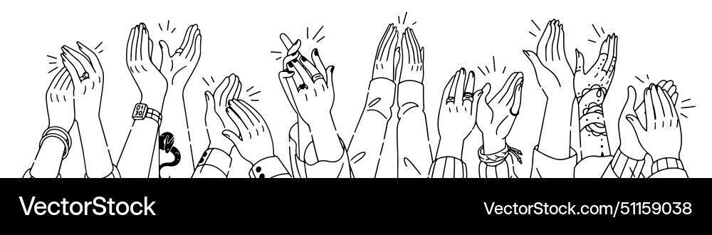 Hands clapping line art people applause cheers Vector Image