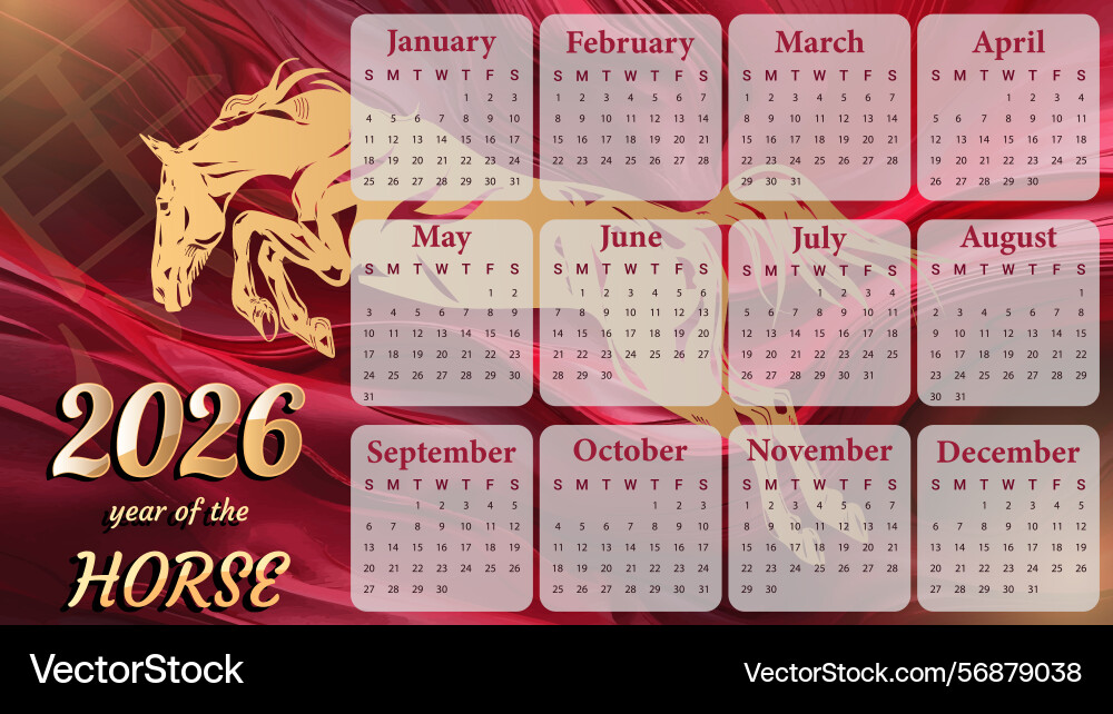 Pferdekalender für 2026 Lizenzfreies Vektorbild