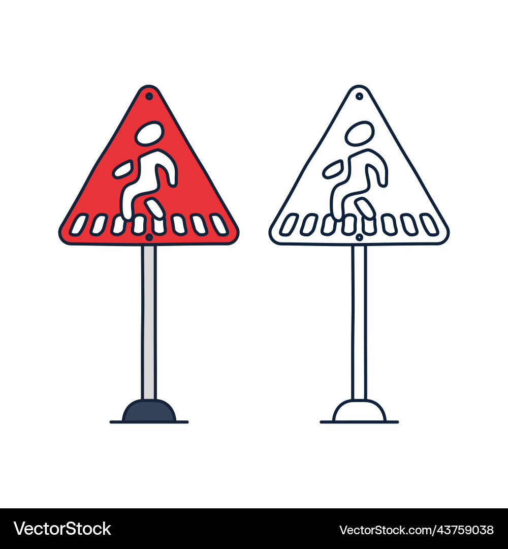 Pedestrian crossing warning sign red triangle Vector Image