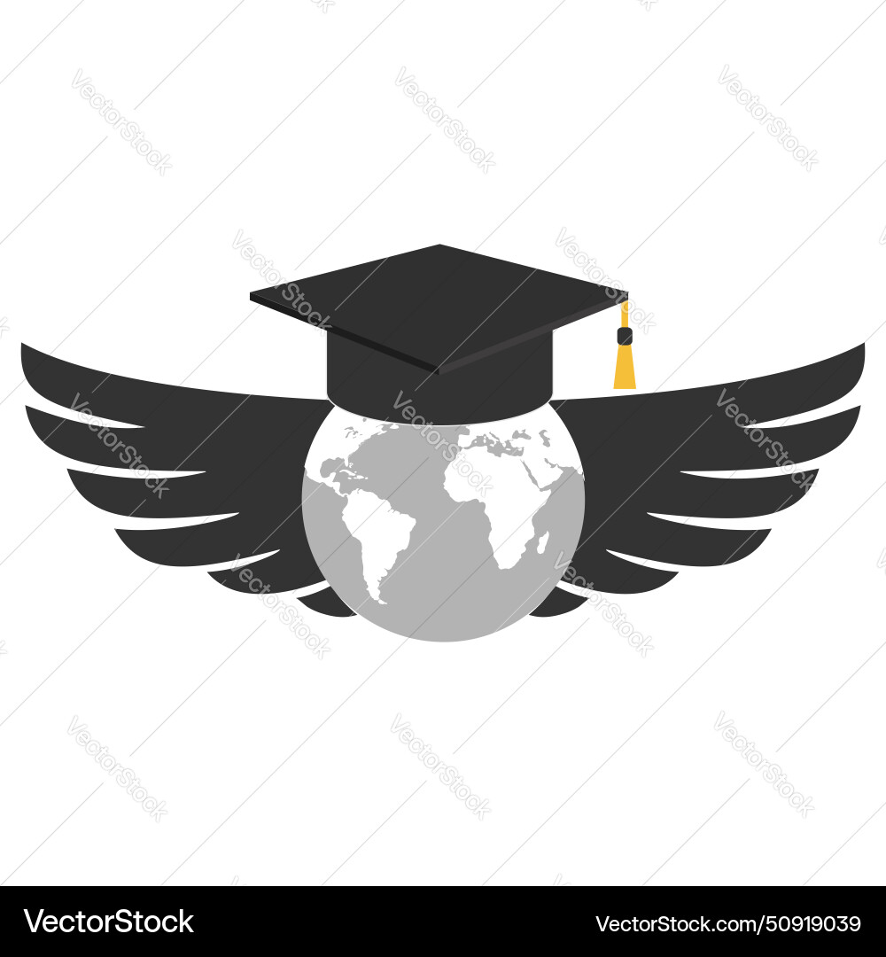 A graduate hat with wings flying Royalty Free Vector Image