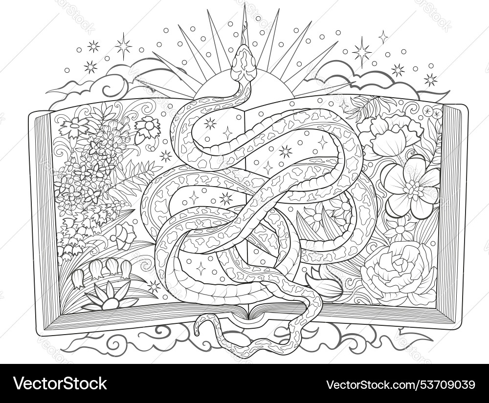 Hand drawn line art with snake Royalty Free Vector Image