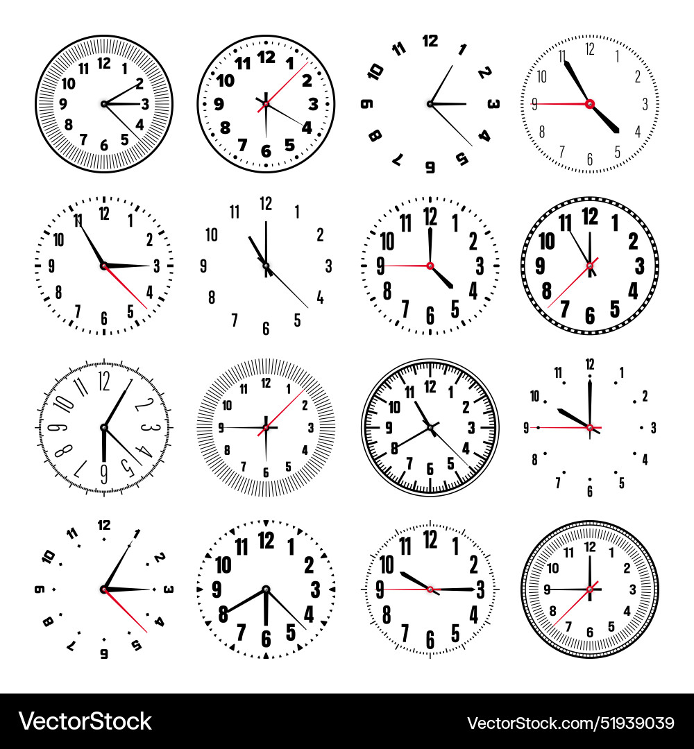 Mechanical clock faces with hands bezel watch Vector Image