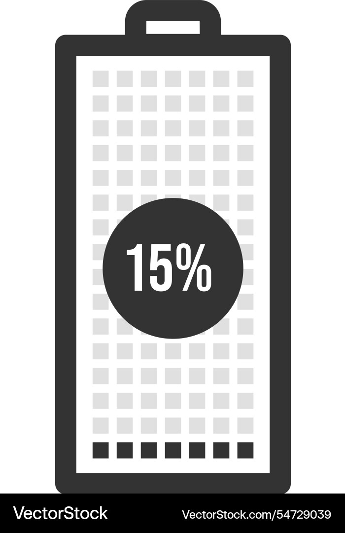 Minimalist battery icon displaying a 15 percent Vector Image