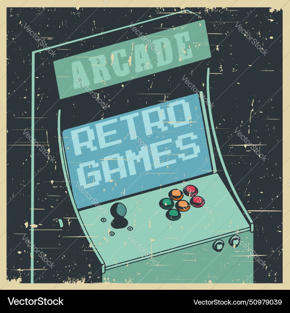 Retro arcade games cabinet old poster Royalty Free Vector