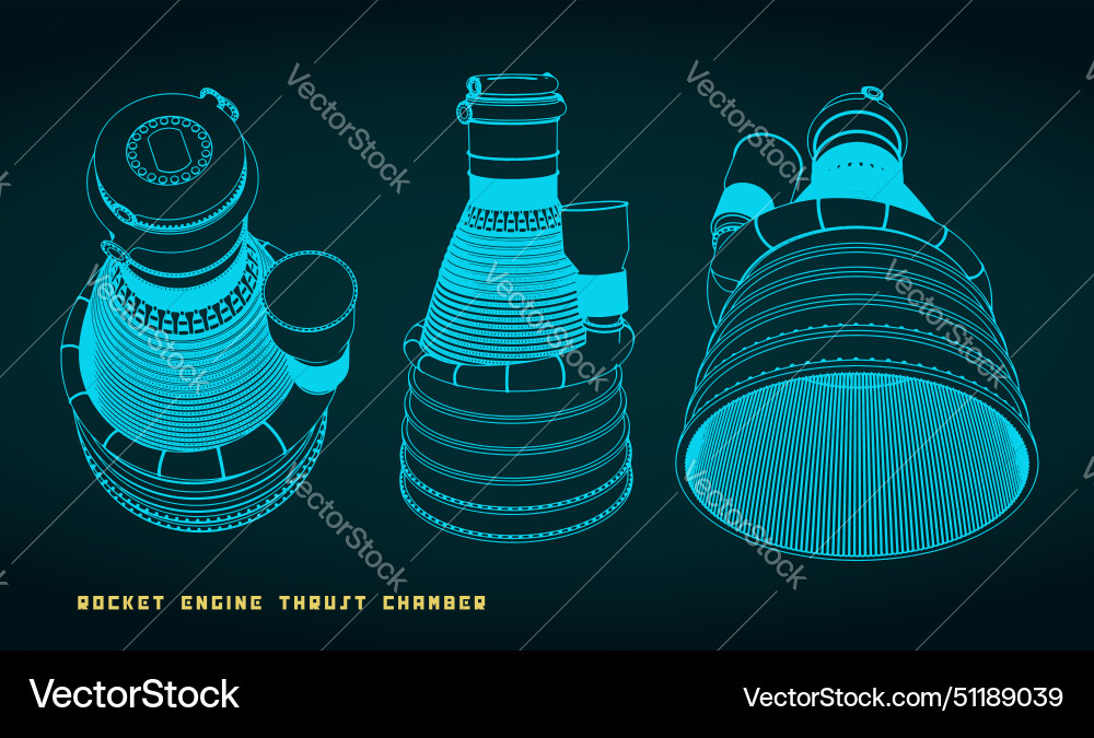 Rocket engine thrust chamber blueprints Royalty Free Vector