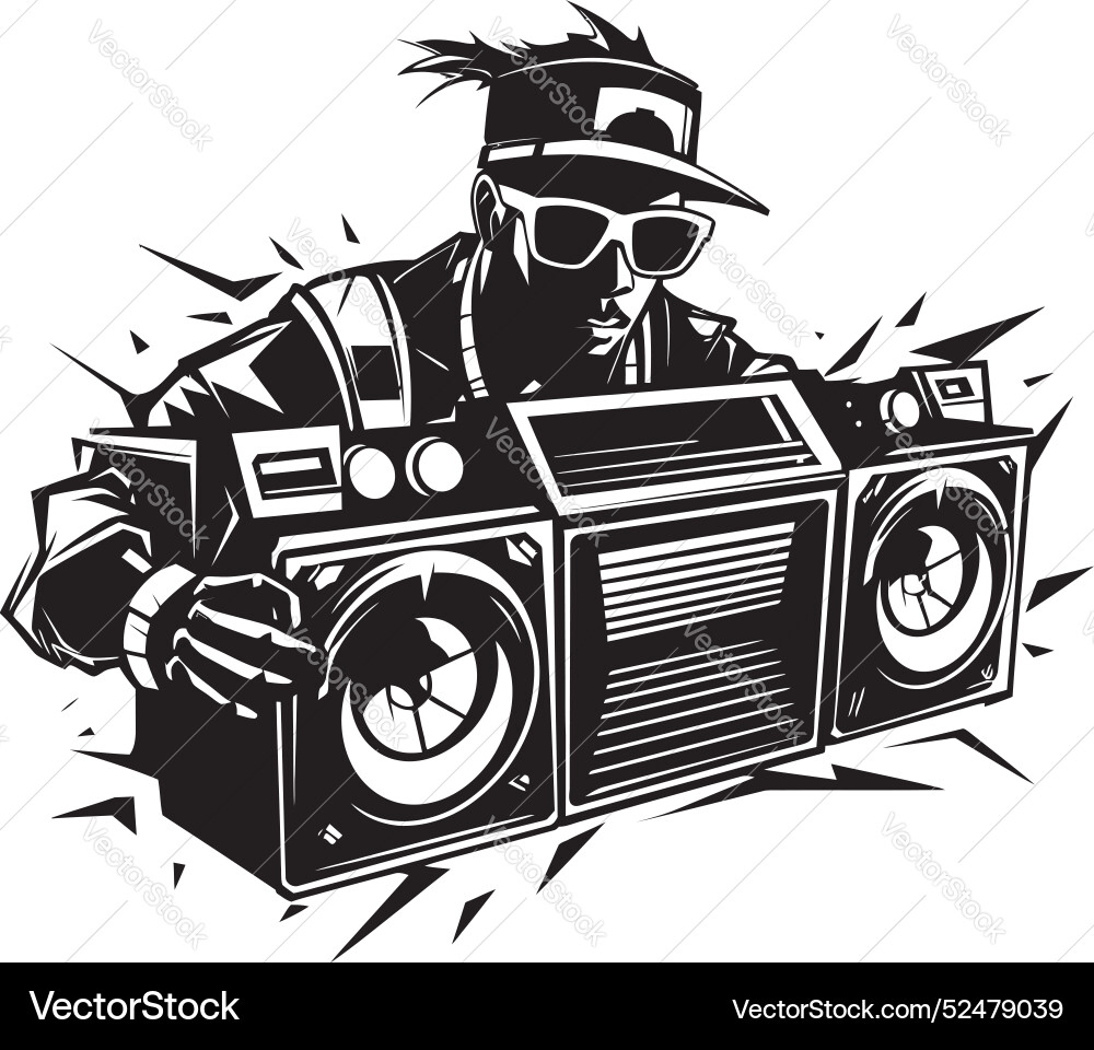 Sonic sync boombox icon boogie buddy black logo Vector Image