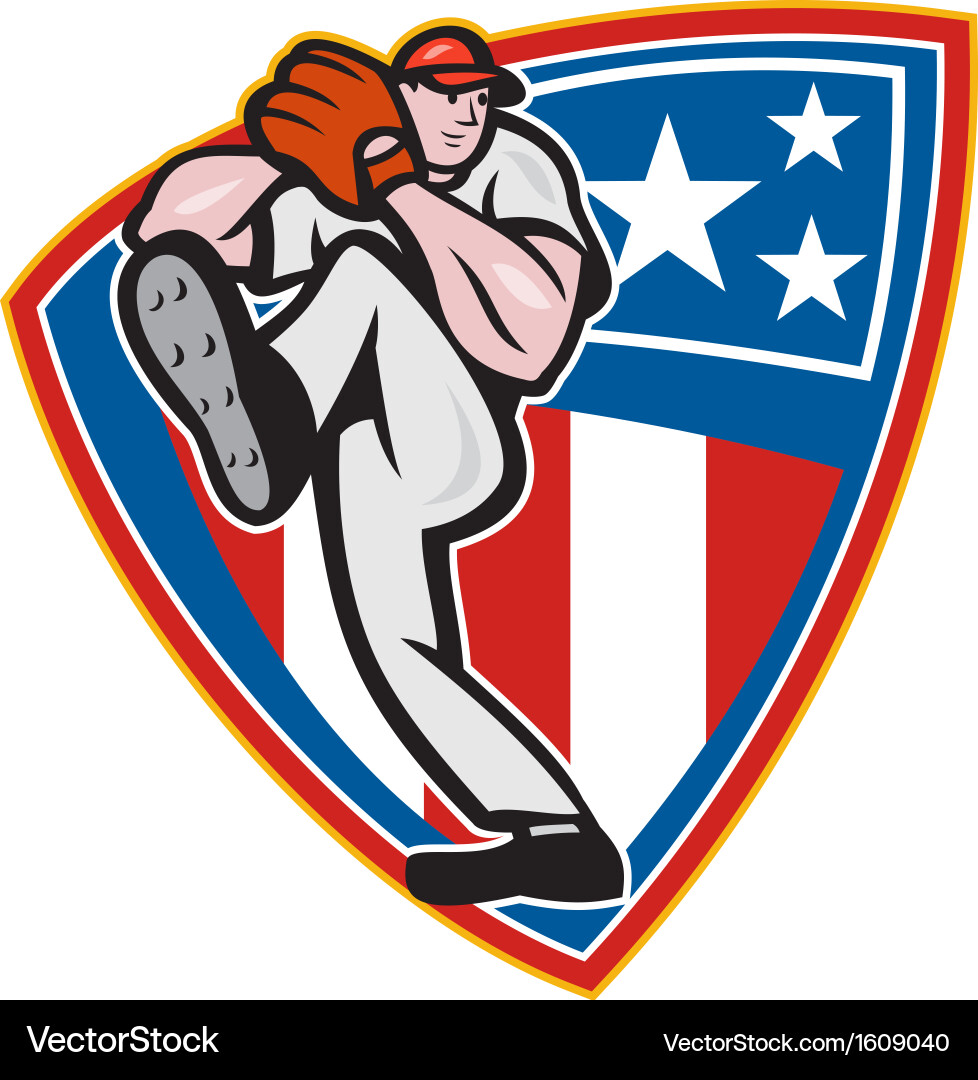 American baseball pitcher shield Royalty Free Vector Image