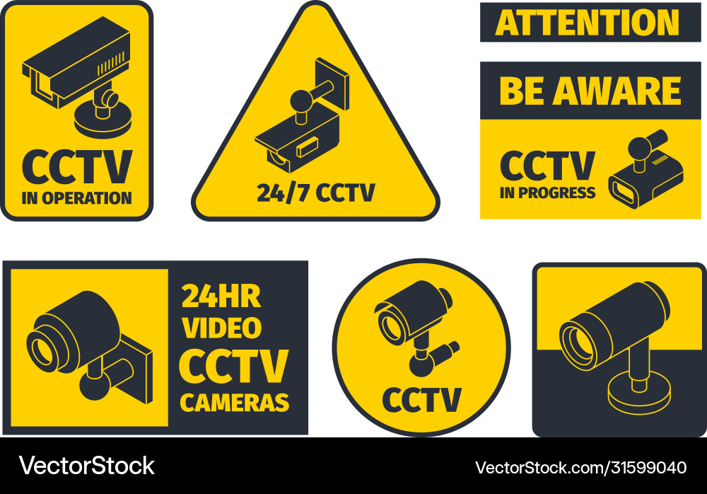 Cctv systems information badges safety anounce Vector Image
