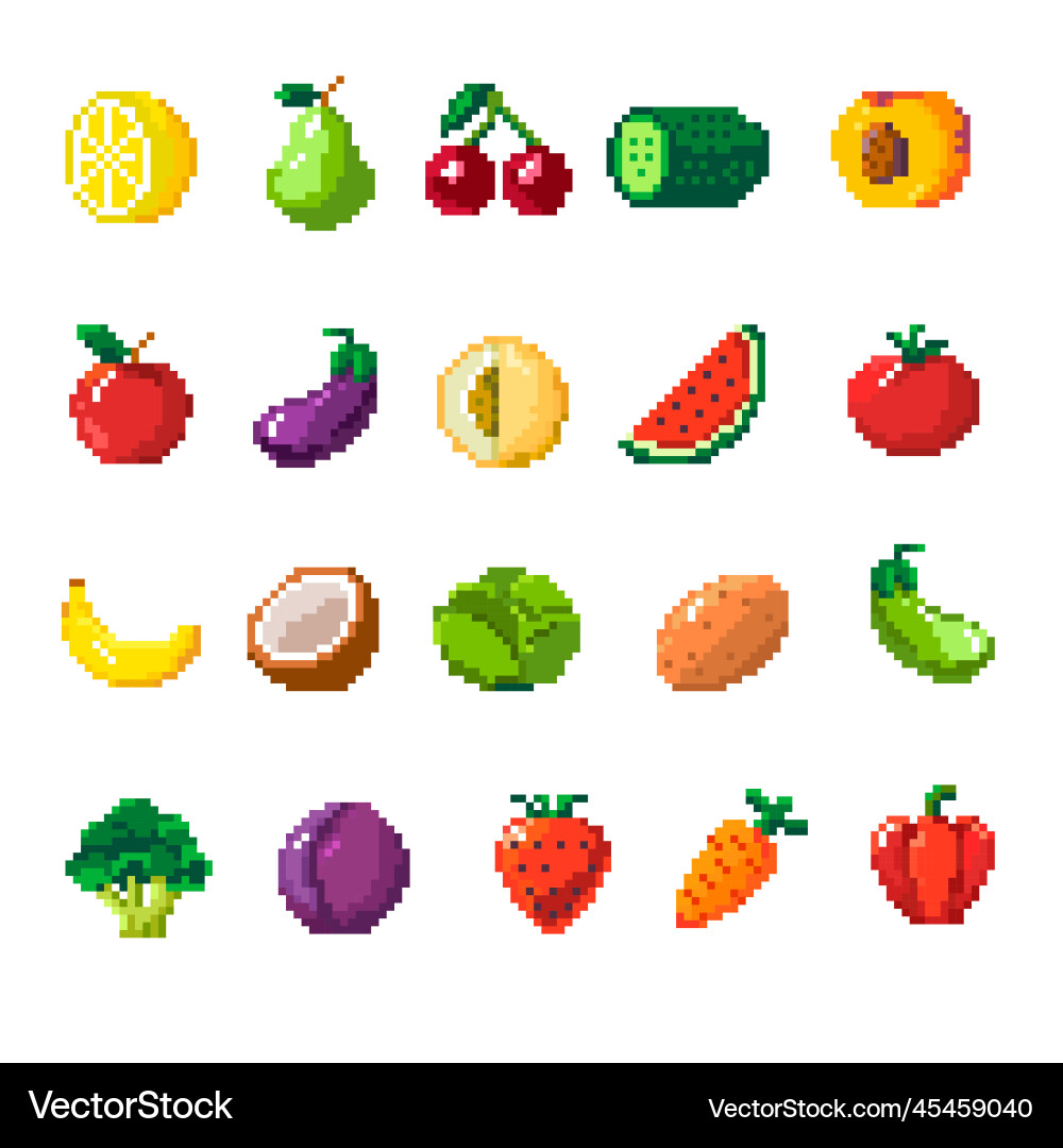 Pixelated fruits and vegetables veggies Royalty Free Vector