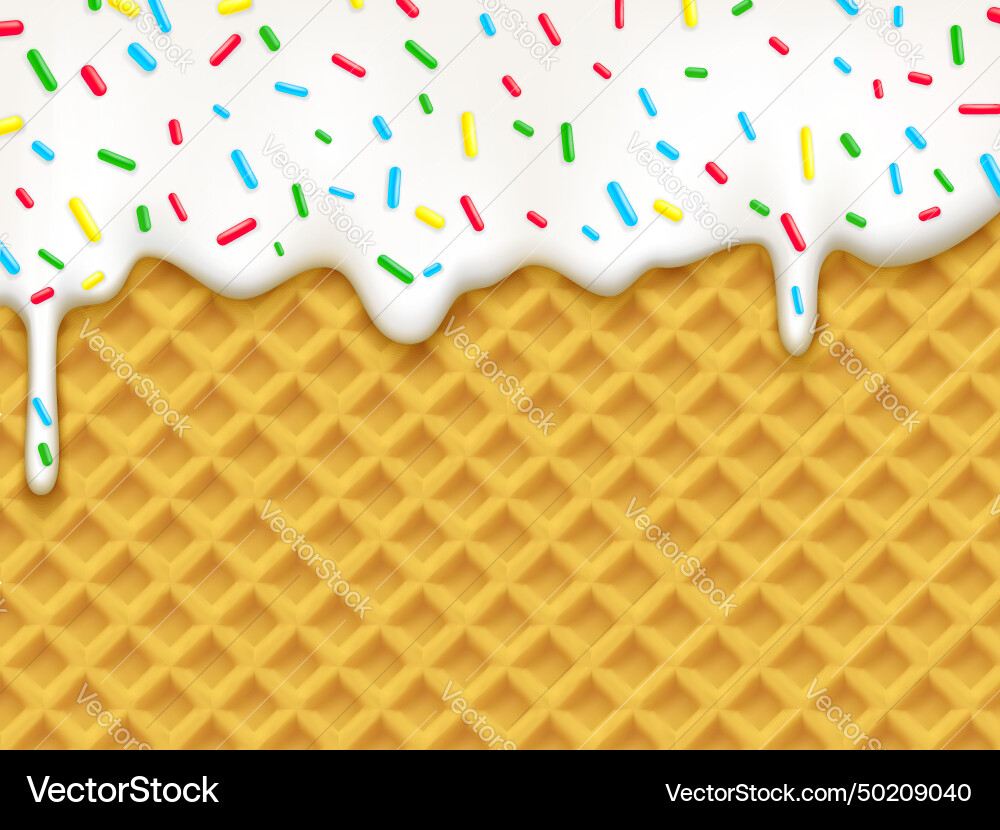 Realistic vanilla ice cream melt sprinkles wafer Vector Image