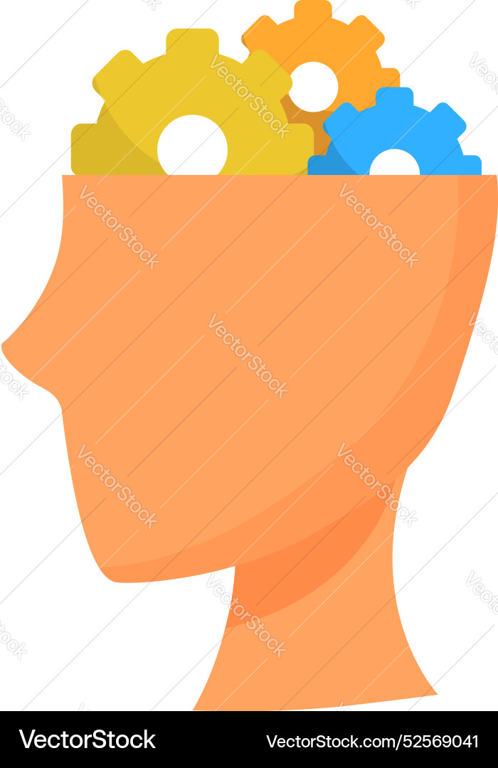 Human head thinking with colorful gears working Vector Image