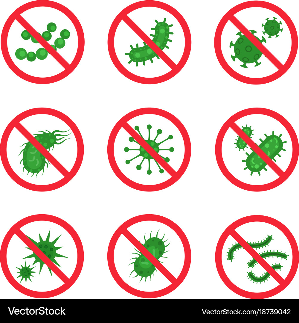 Antibacterial icon set crossed symbol Royalty Free Vector