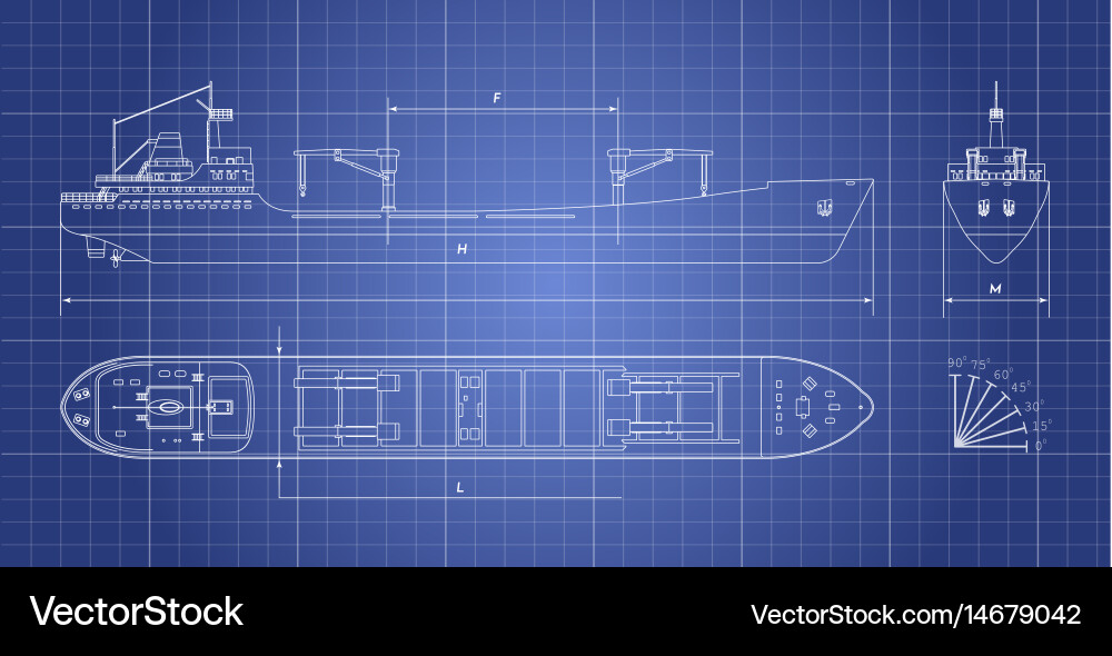 Blueprint of cargo ship on a white background Vector Image