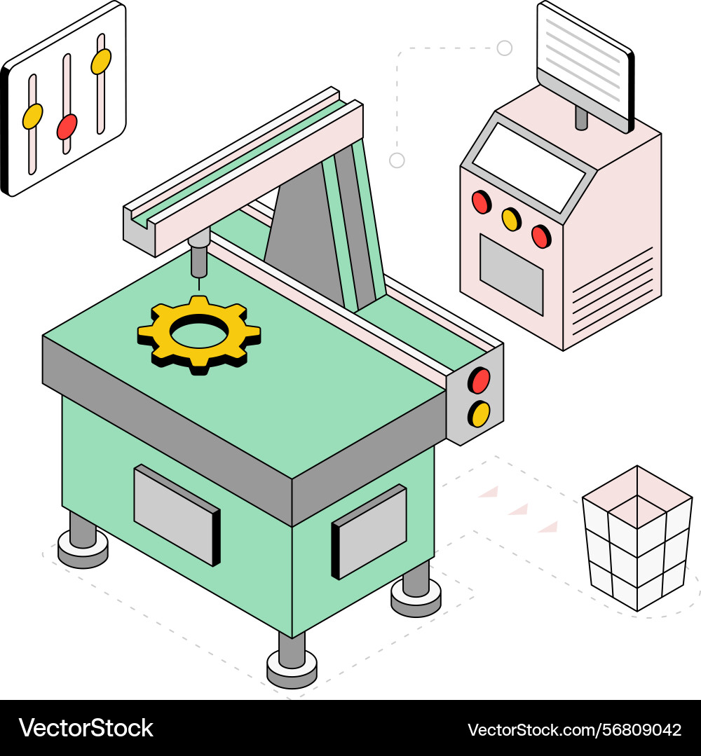 Cnc machine isometric style Royalty Free Vector Image