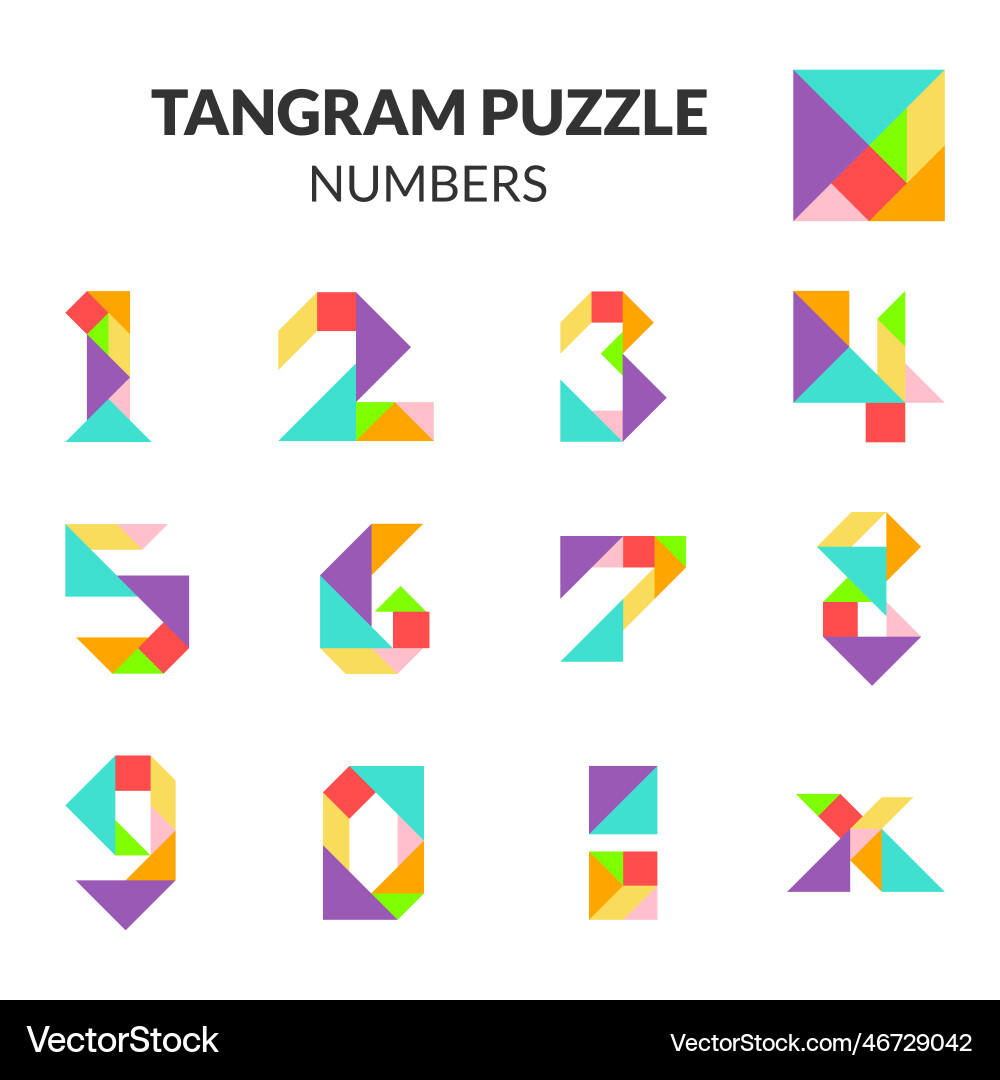 Tangram puzzle game with isolated numbers Vector Image