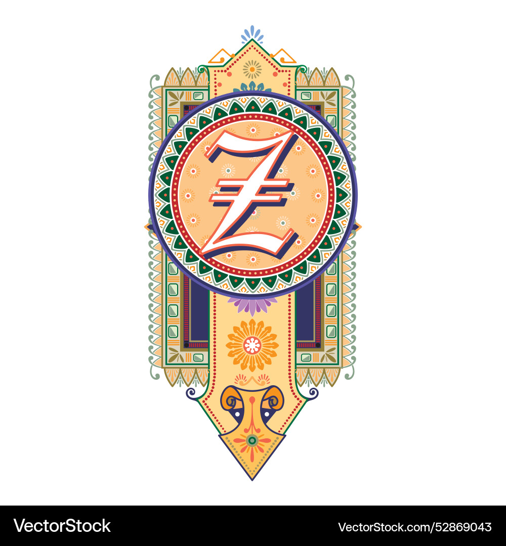 Art marquesa initial caps font capital letter z Vector Image