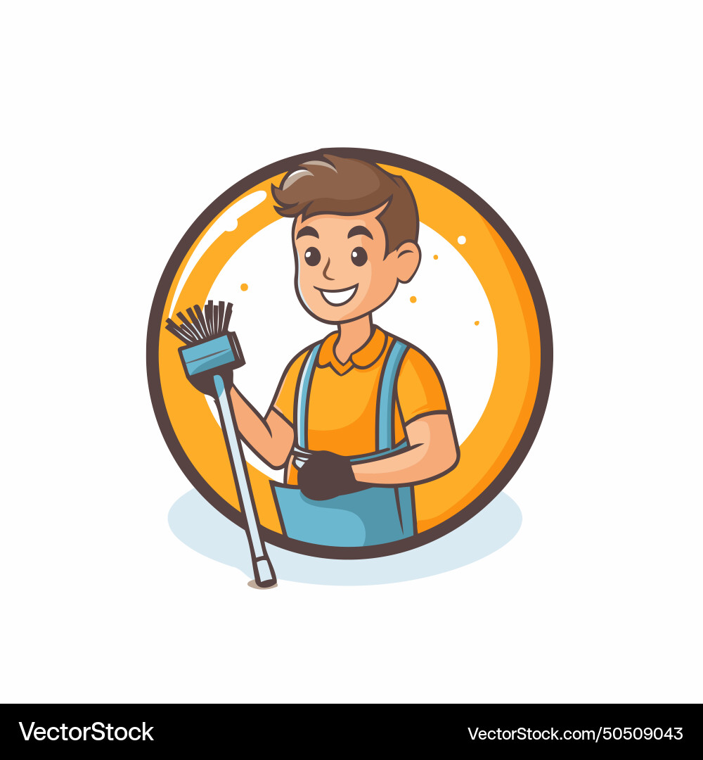 Cleaning service man icon cartoon Royalty Free Vector Image