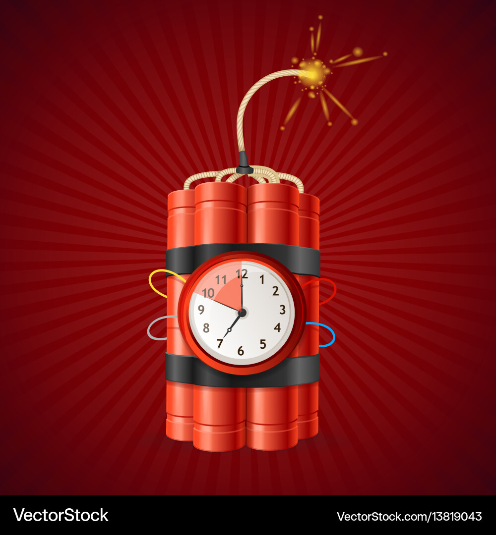 Detonate dynamite bomb and timer clock Royalty Free Vector