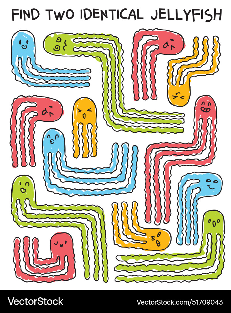 Find two identical jellyfish educational game Vector Image