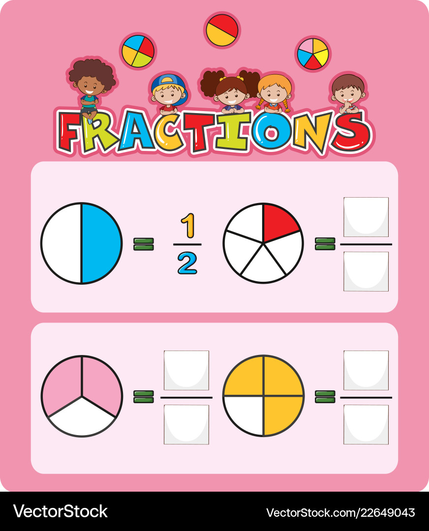Fraction Worksheet Template Royalty Free Vector Image