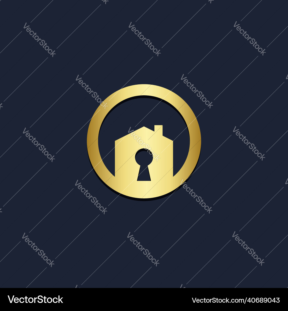 Home secure lock gold logo Royalty Free Vector Image