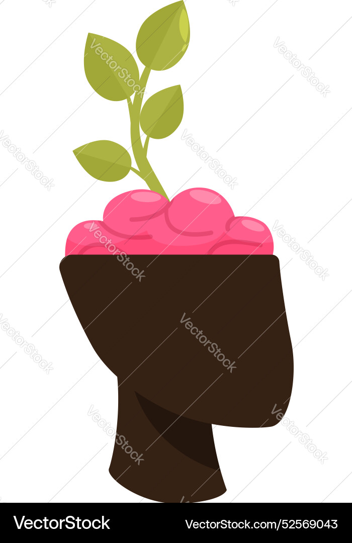 Human head with brain and plant growing Royalty Free Vector
