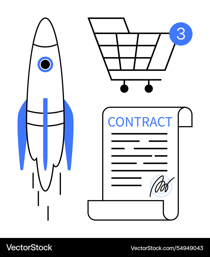 Rocket launching shopping cart with notification Vector Image