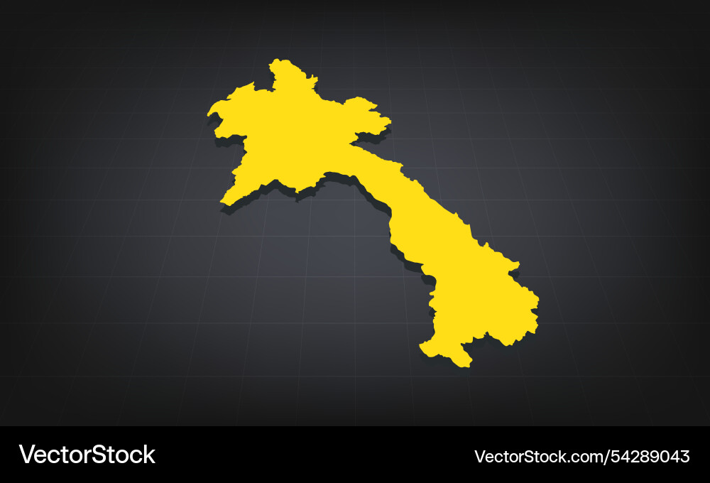 Yellow 3d map of laos on a dark background Vector Image