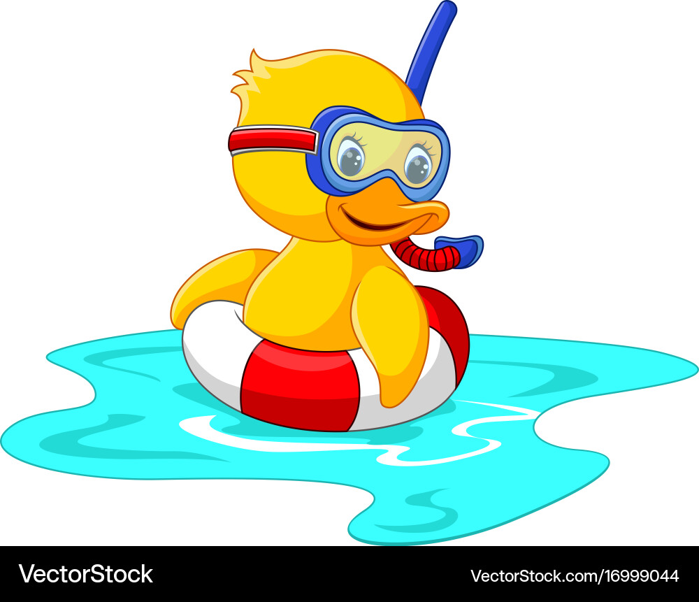Duck diver with swimming belt sitting Royalty Free Vector