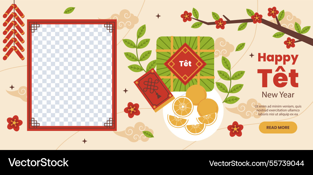 Flat horizontal banner template for tet new year Vector Image