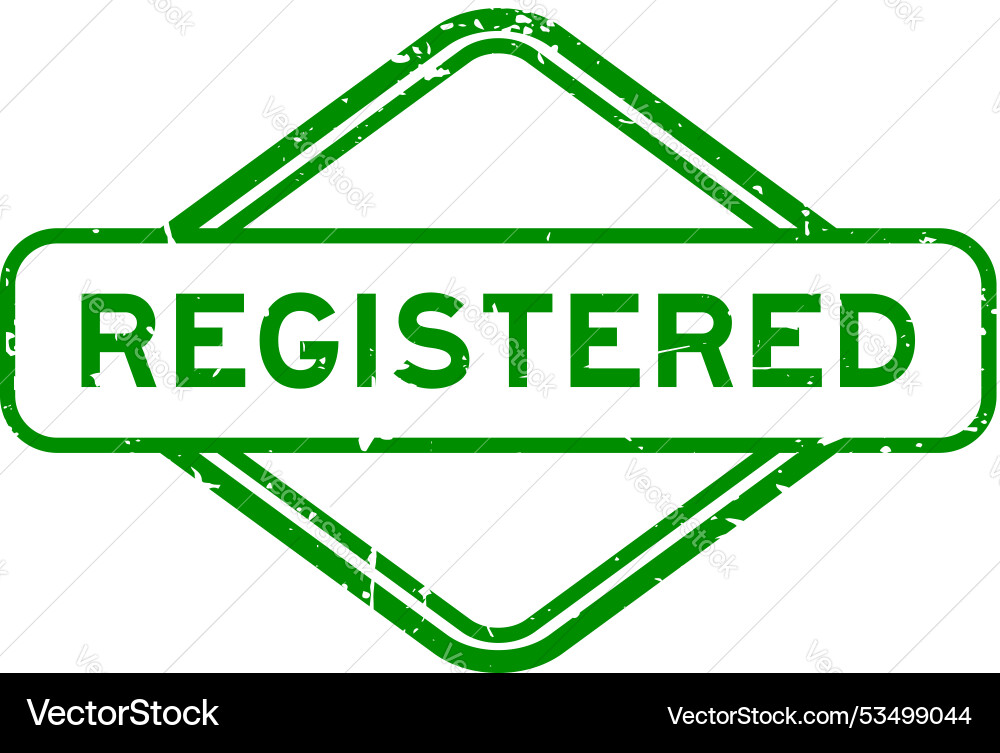 Grunge green registered word rubber seal stamp Vector Image