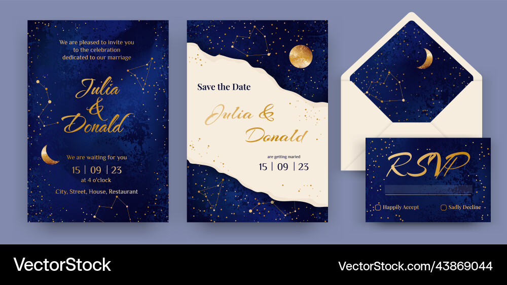 Wedding greeting cards night starry design Vector Image