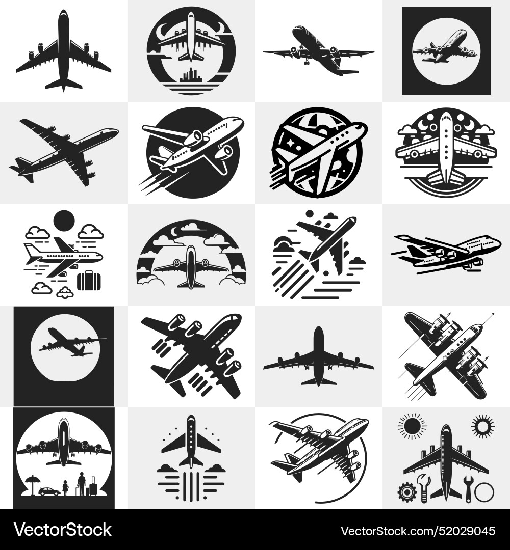 Airplanes bundle on white background plane Vector Image