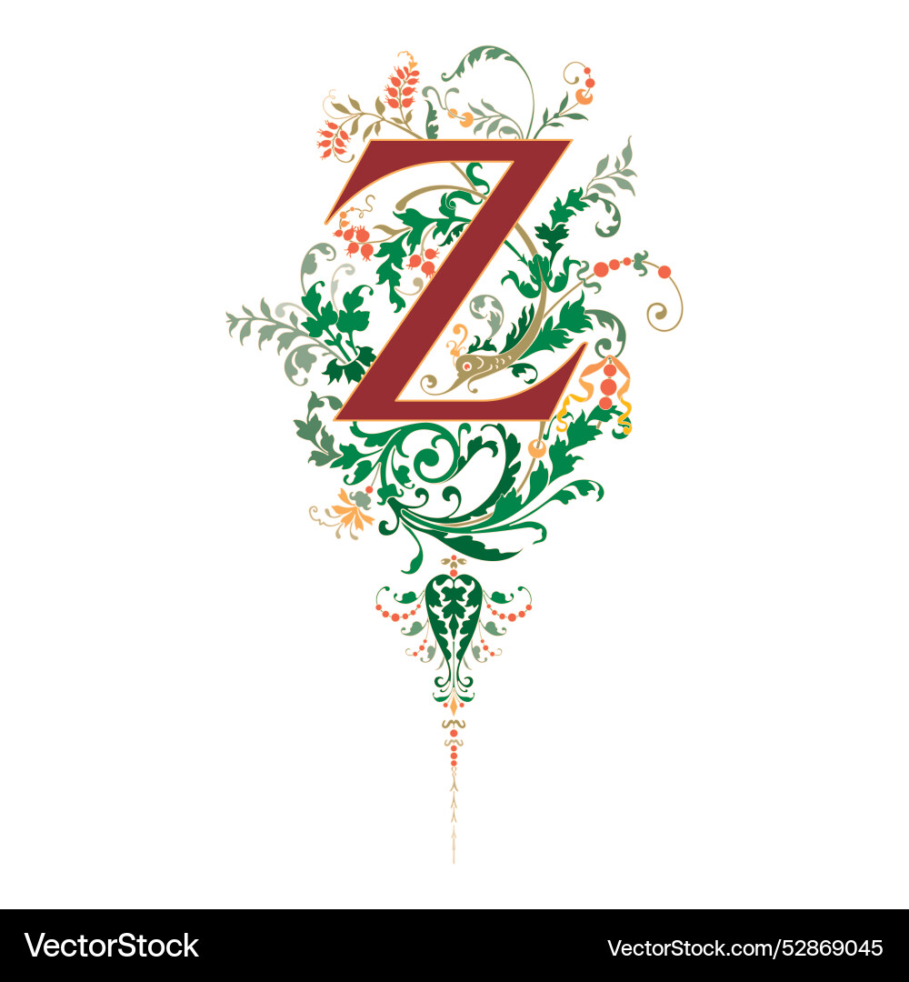 Art renaissance initial caps font capital letter Vector Image