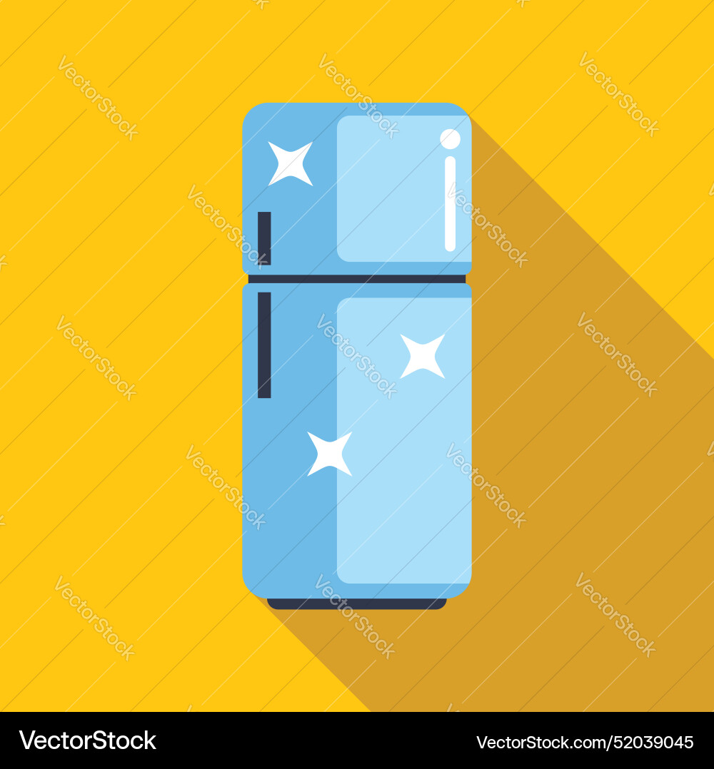 Blue refrigerator shining clean on yellow Vector Image